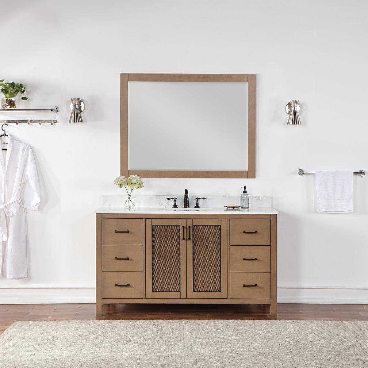Hadiya 60" Brown Pine Single Bathroom Vanity Set (542060S-BR-AW) — Bathry
