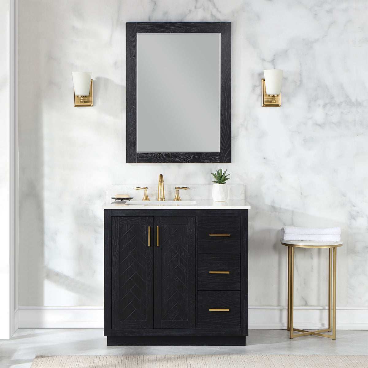 Gazsi 36" Black Oak Single Bathroom Vanity Set (543036-BO-GW) — Bathry