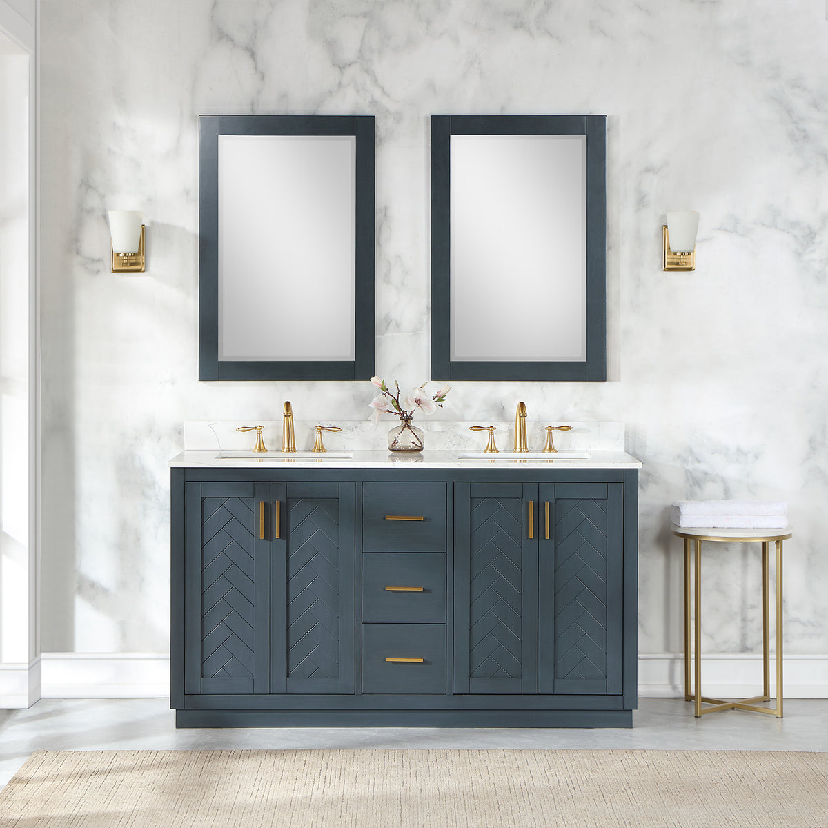 Gazsi 60" Classic Blue Double Bathroom Vanity Set (543060-CB-GW) — Bathry