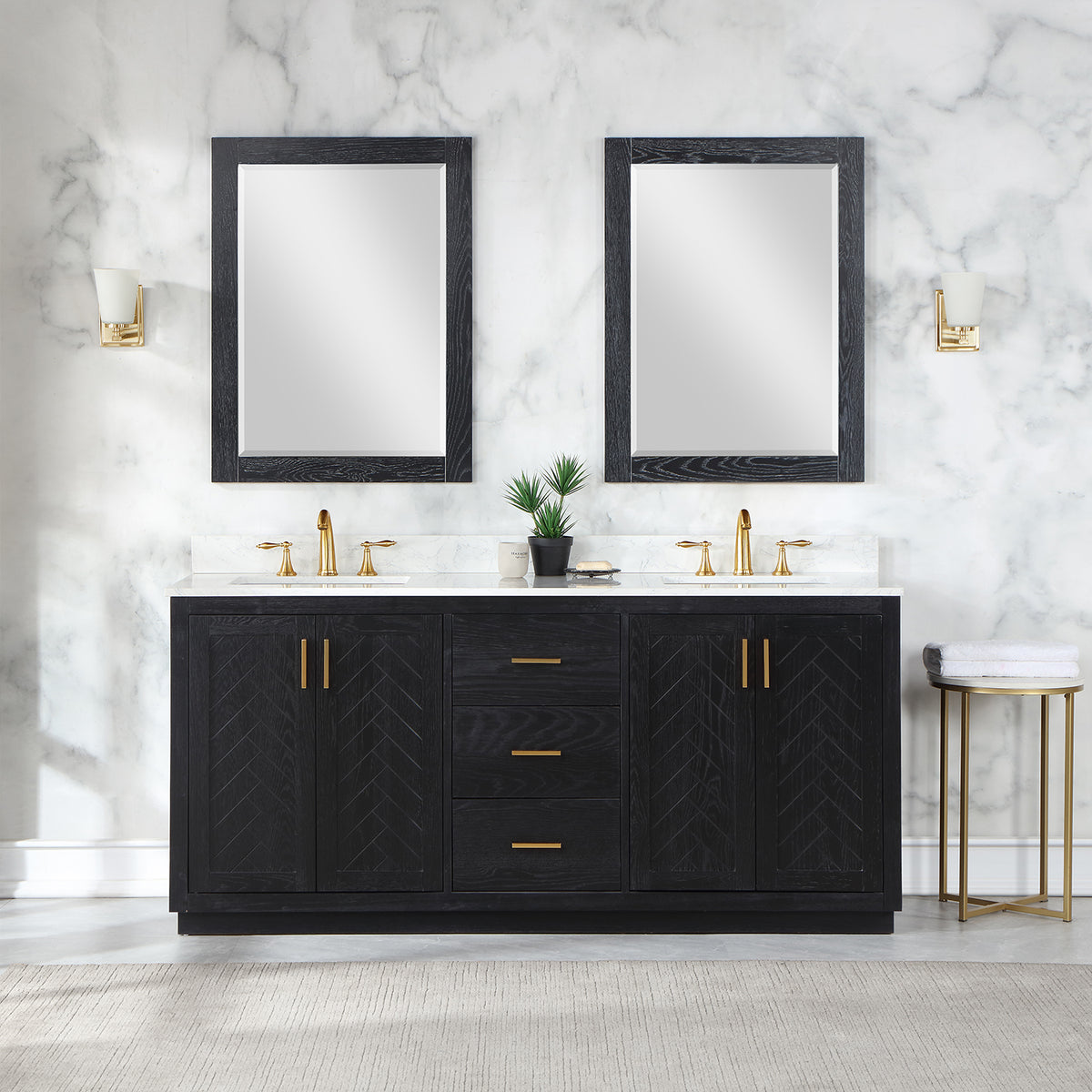 Gazsi 72" Black Oak Double Bathroom Vanity Set (543072-BO-GW) — Bathry