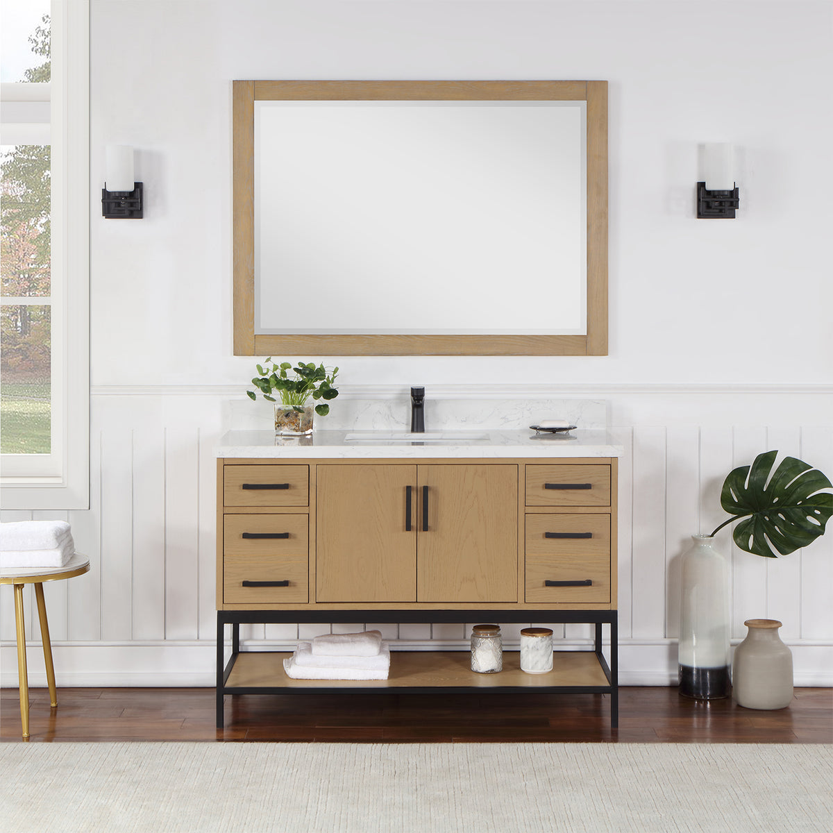 Wildy 48" Washed Oak Single Bathroom Vanity Set (546048-WO-GW) — Bathry
