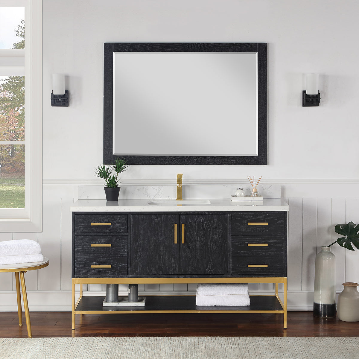 Wildy 60" Black Oak Single Bathroom Vanity Set (546060S-BO-GW) — Bathry