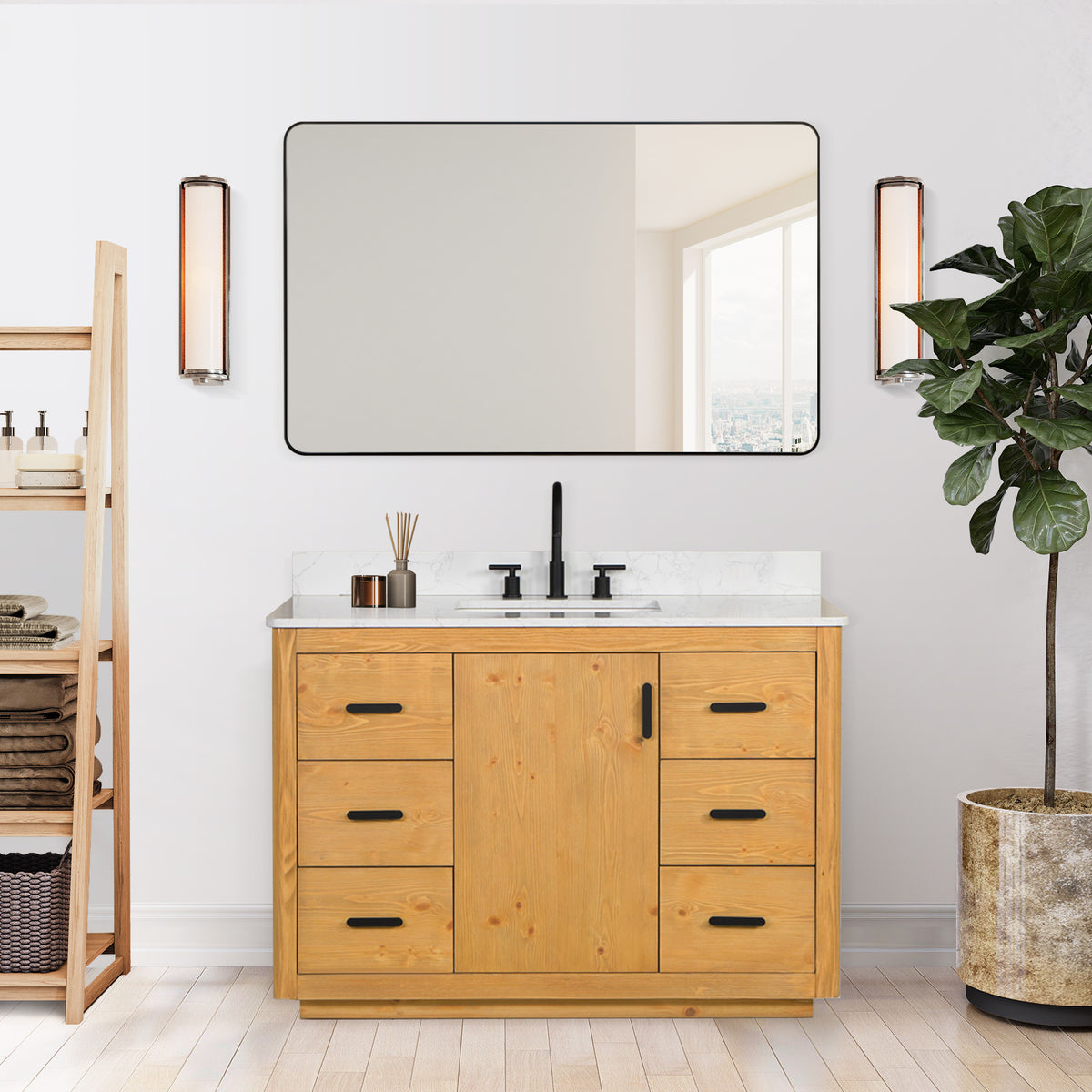Perla 48" Natural Wood Single Bathroom Vanity Set (556048-NW-GW) — Bathry