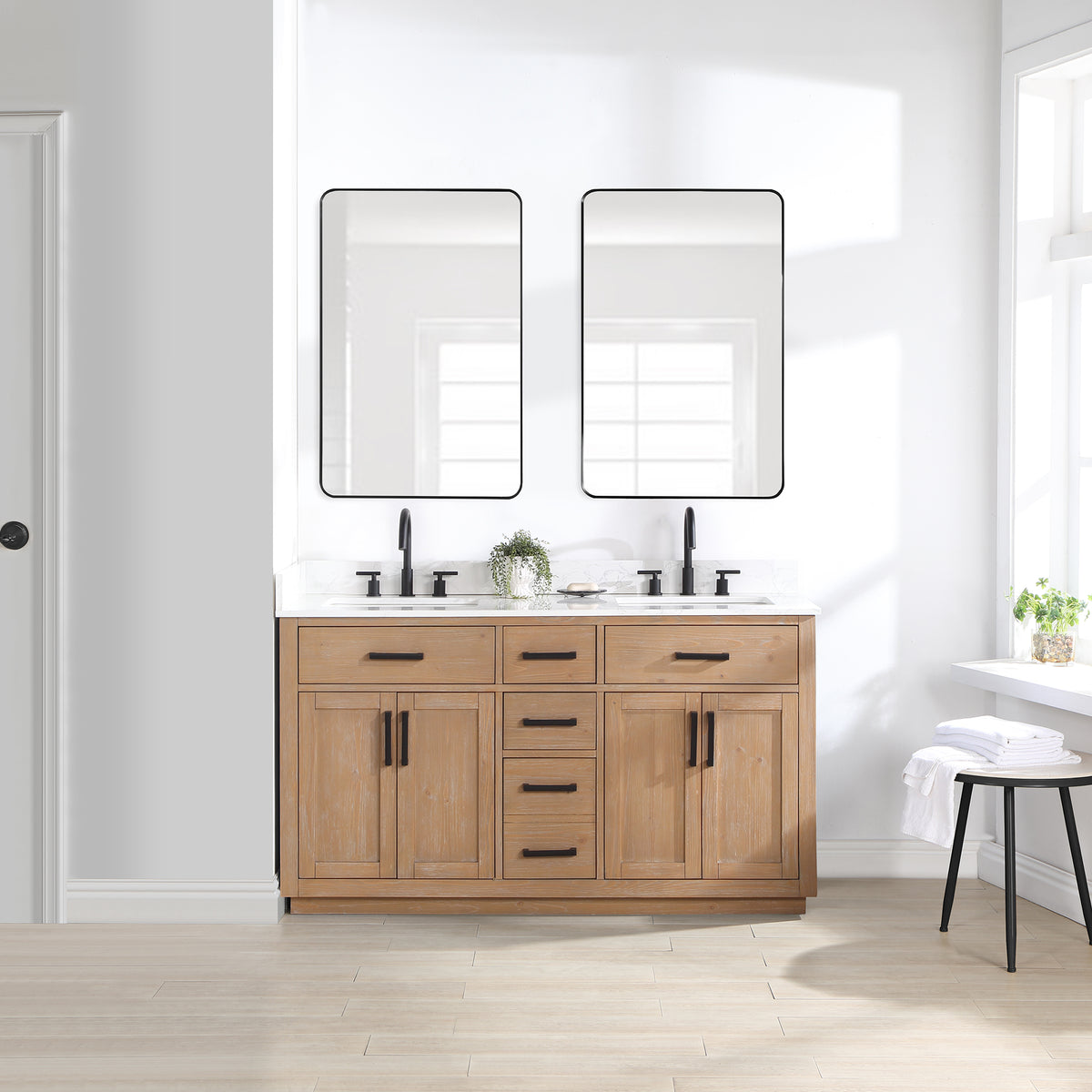 Gavino 60" Light Brown Double Bathroom Vanity Set (557060-LB-GW) — Bathry
