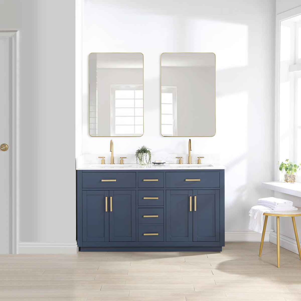 Gavino 60" Royal Blue Double Bathroom Vanity Set (557060-RB-GW) — Bathry